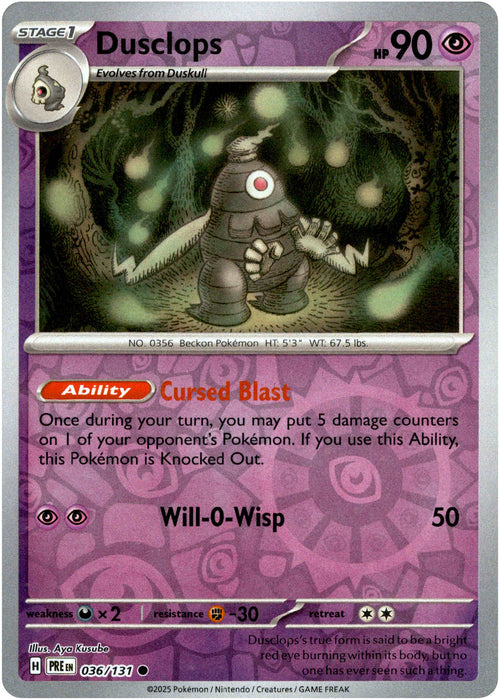 Dusclops 36/131 Reverse Holo | Prismatic Evolutions | Pokemon Card ...