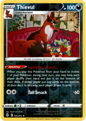 Thievul 105/203 Reverse Holo | Evolving Skies | Pokemon Card ...