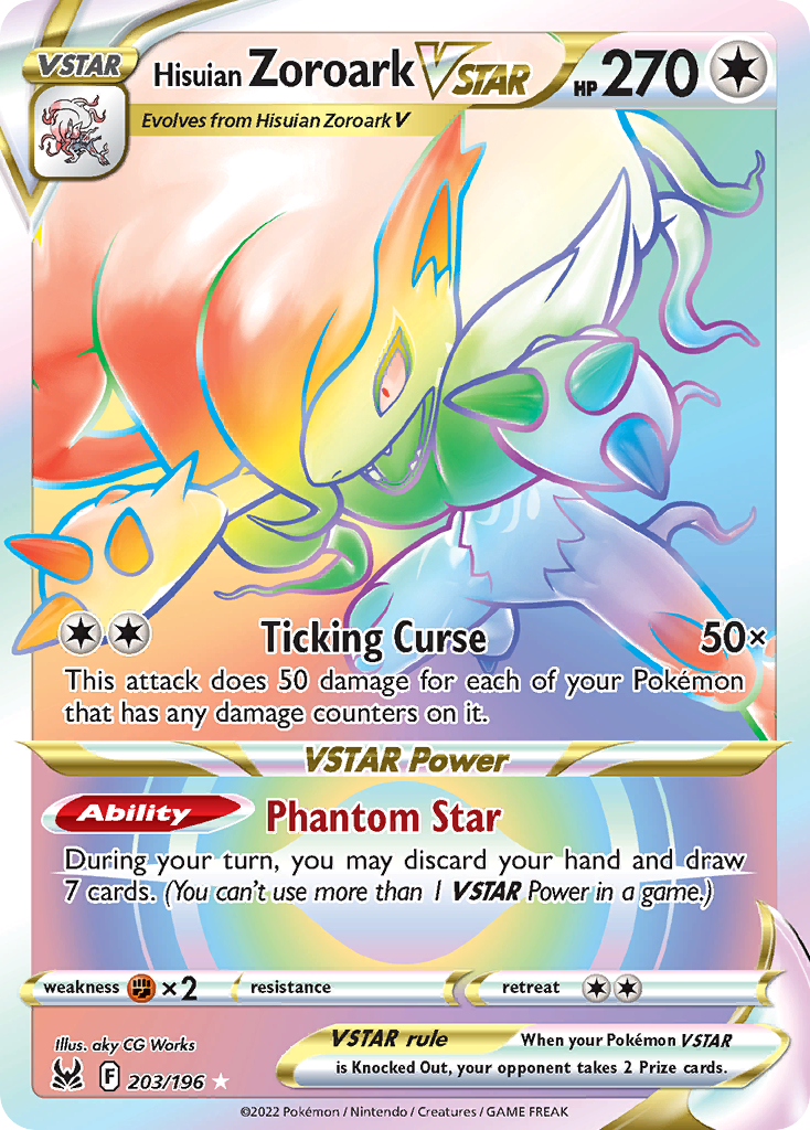 Hisuian Zoroark VSTAR 203/196 Rare Rainbow | Lost Origin | Pokemon Car ...
